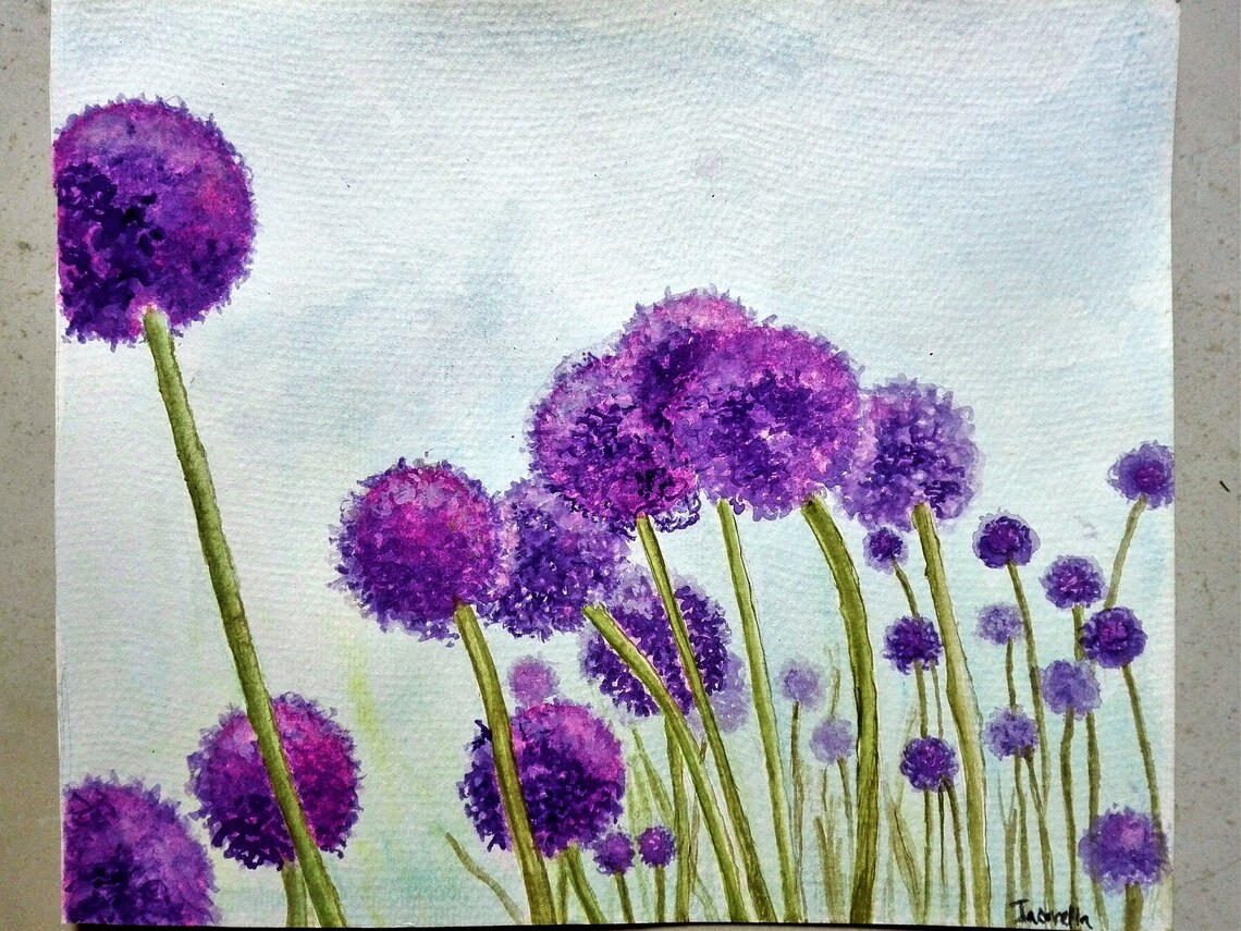 Flower ALLIUM FLOWER original Paint | Etsy