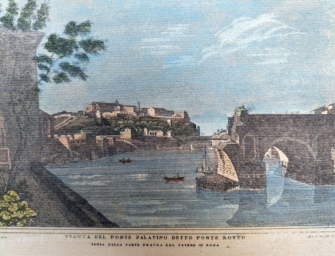 Rome Ponte Palatino Italy Hand Color Etchings Drawings, Rome, Italian ...