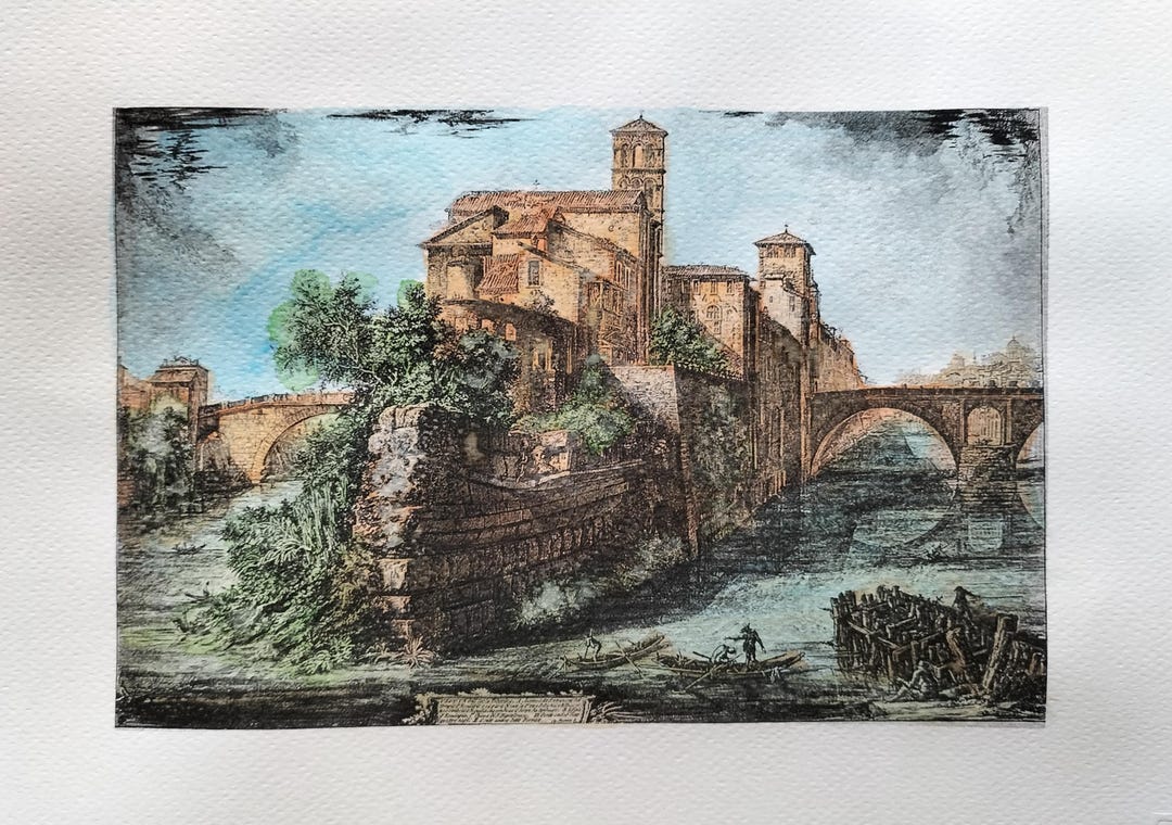 Piranesi, Rome, Tiber Island, Italy, Hand Colored Etching, Drawings ...