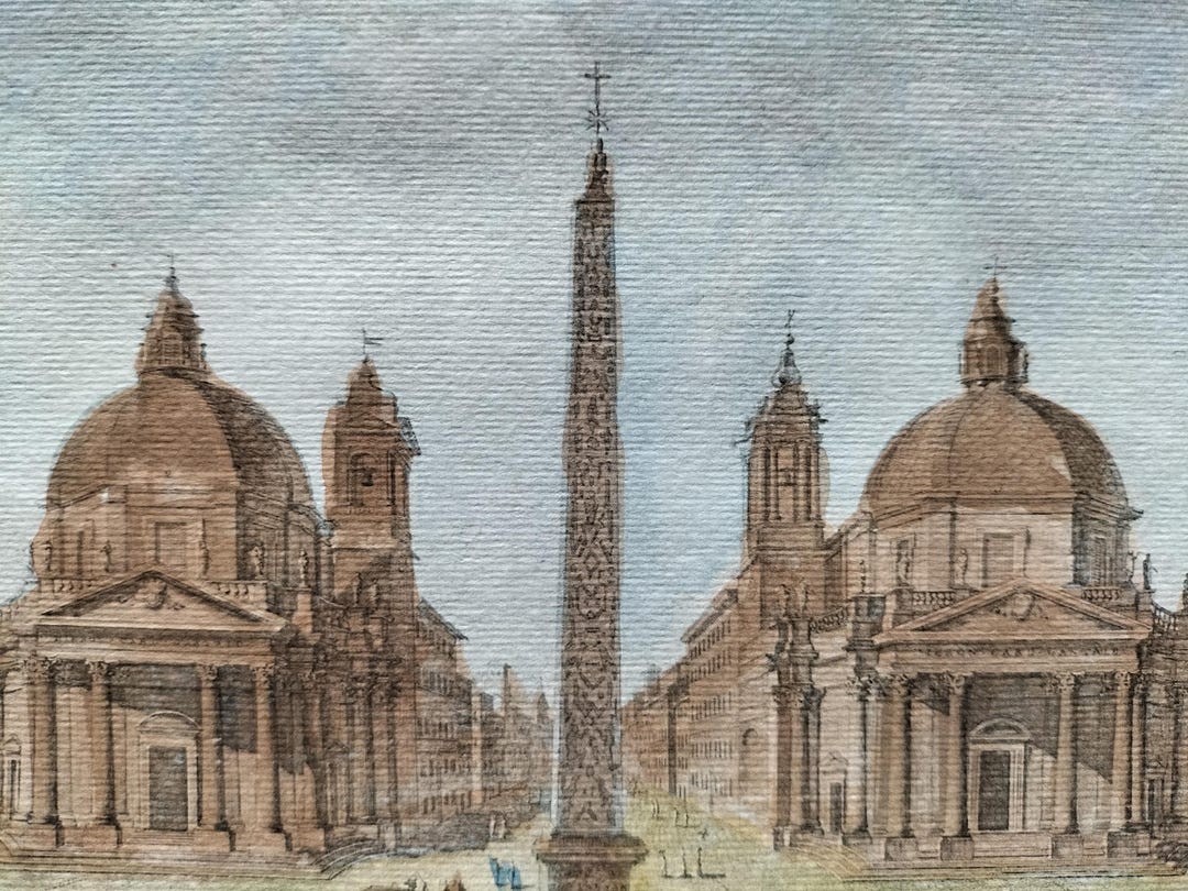 Rome, Piazza Del Popolo, Italy, Hand Colored Etching, Drawings, Vatican ...