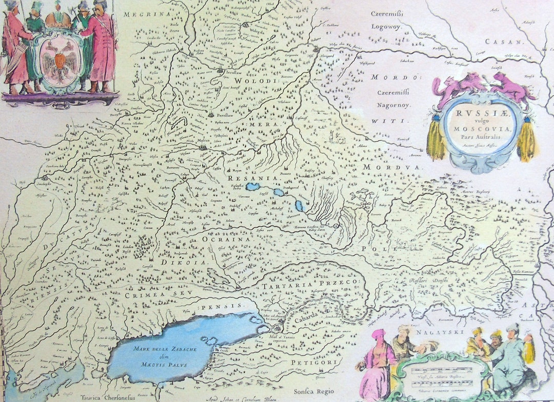 Antique Maps - Russia - Moscovia - Antique Map of World - Hand Colored ...