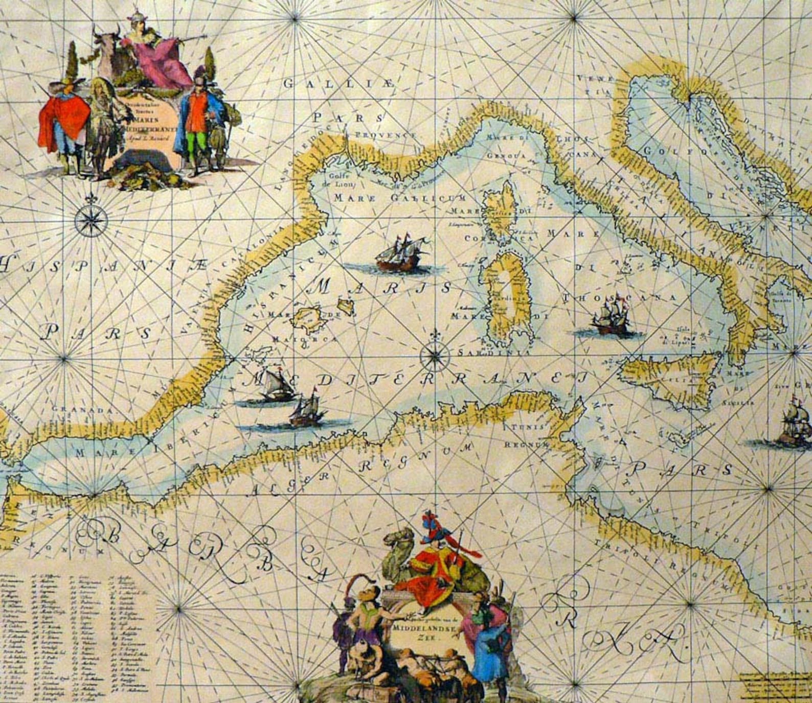 Mediterranean Sea I - Mare Nostrum - Antique Maps Hand Coloured - Etsy