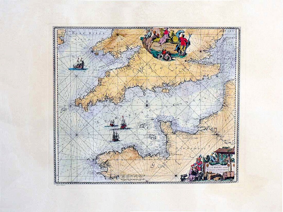 England/france - Channel/ England France - Original Vintage Map - Hand ...