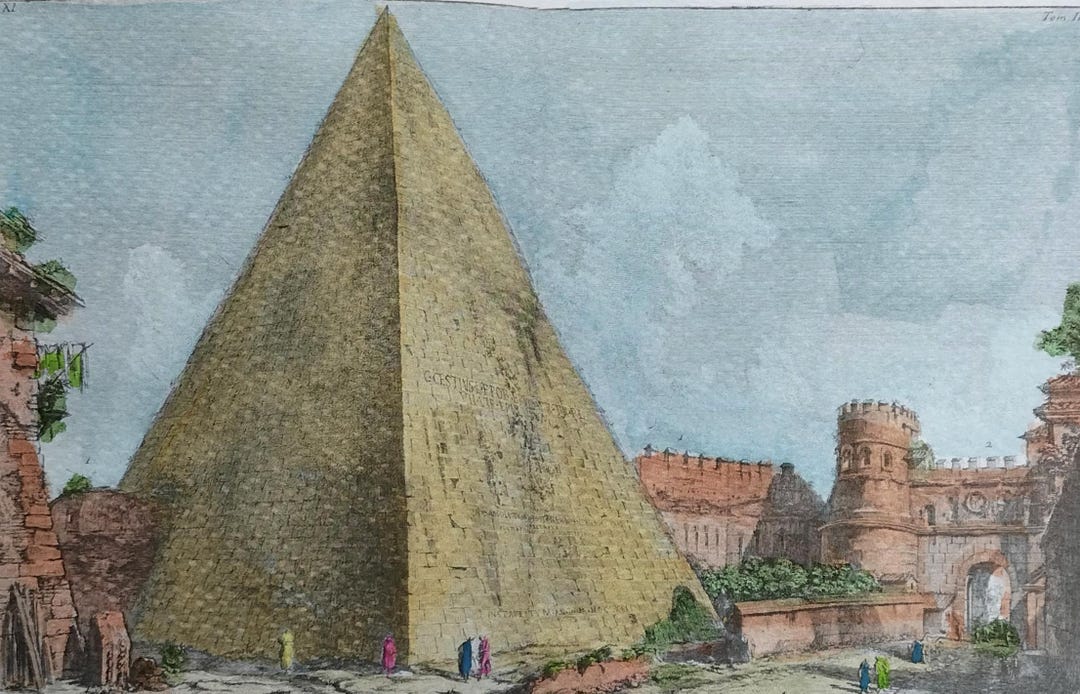 Piranesi, Rome, Pyramid Caius Cestius, Italy, Hand Colored Etching ...