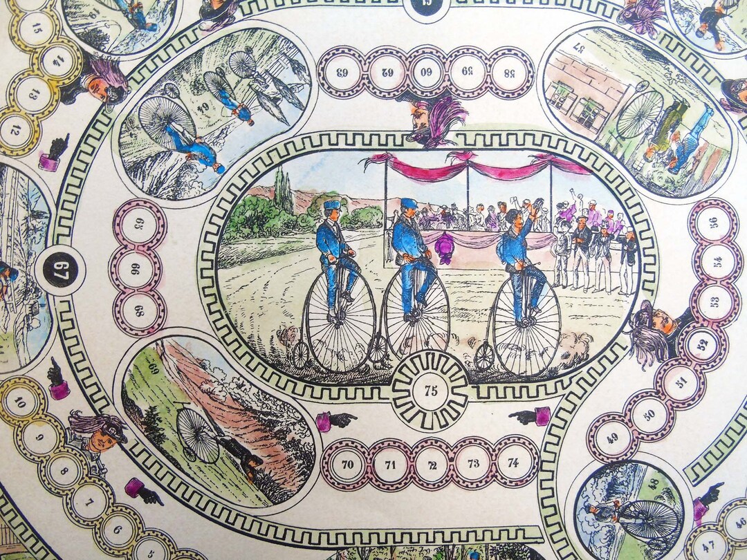 Velocipede - the Velocipede Game - Hand Colored Etching, Bicycle ...