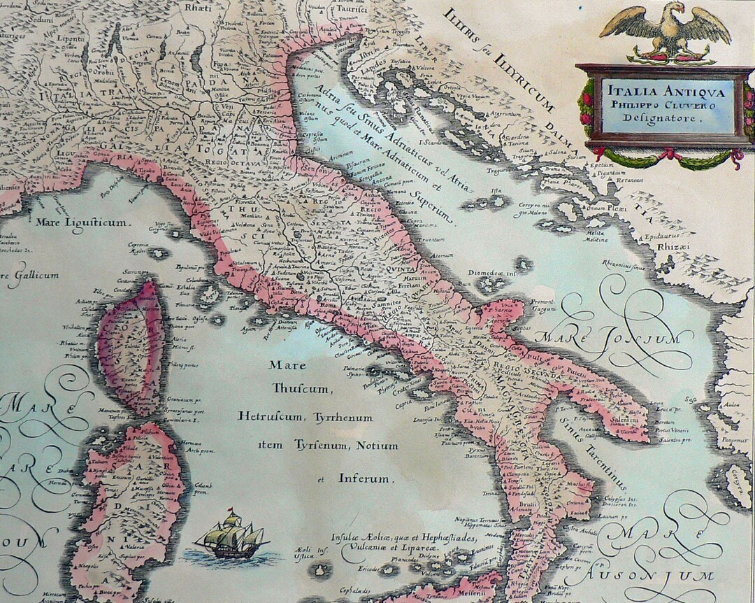 Italy, Italian Map, Hand Colored Italy, Ancient Italy, Etching, Italy ...