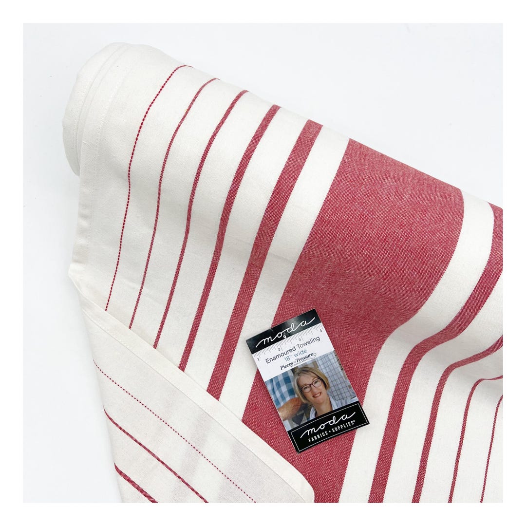 18” Wide TOWELING - Enamoured in White Red 922 312 - Hemmed on the ...