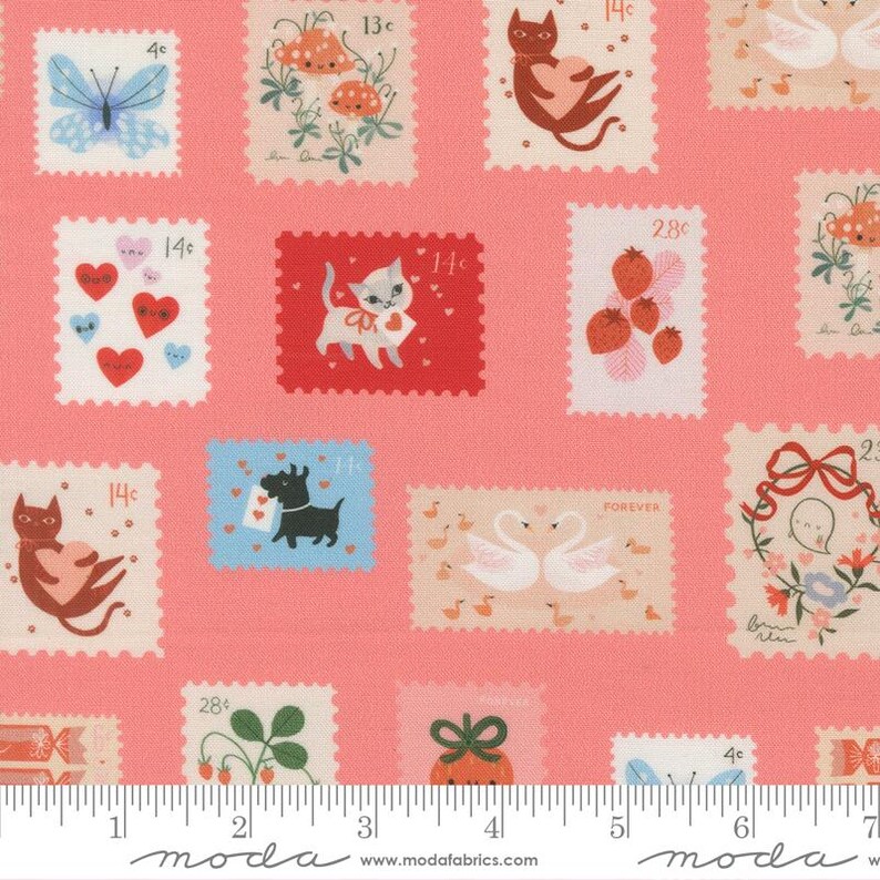 In Stock! Moda Funny Valentine Stamps in Coral by Lizzy House 37143 14 ...