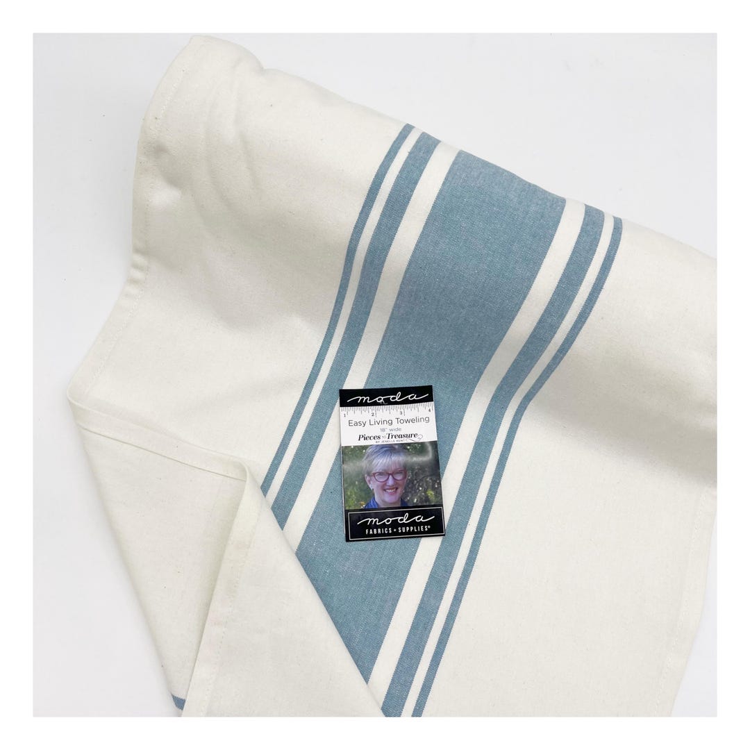 18” Wide TOWELING - Easy Living in White Sky 922 304 - Hemmed on the ...