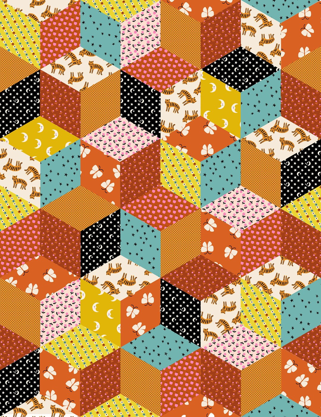 Ruby Star Ooh Lucky Lucky Tumbling Blocks Cheater Print in Caramel ...
