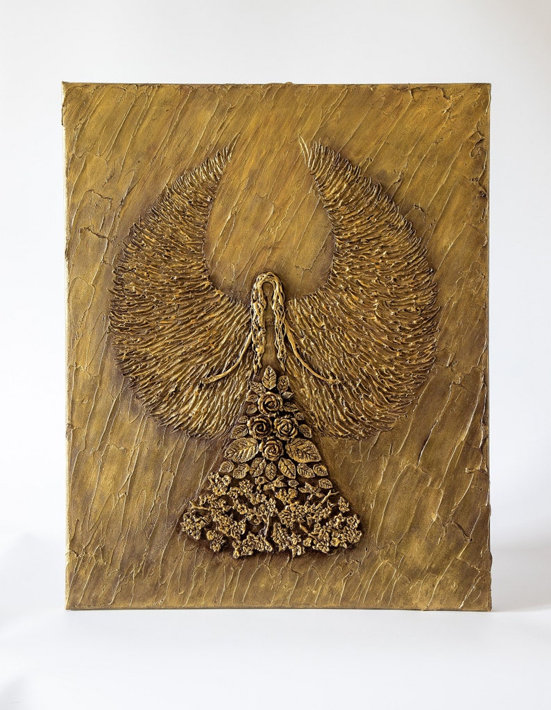 Original 3D Relief Painting on Canvas. Relief Embossed Angel Acrylic ...