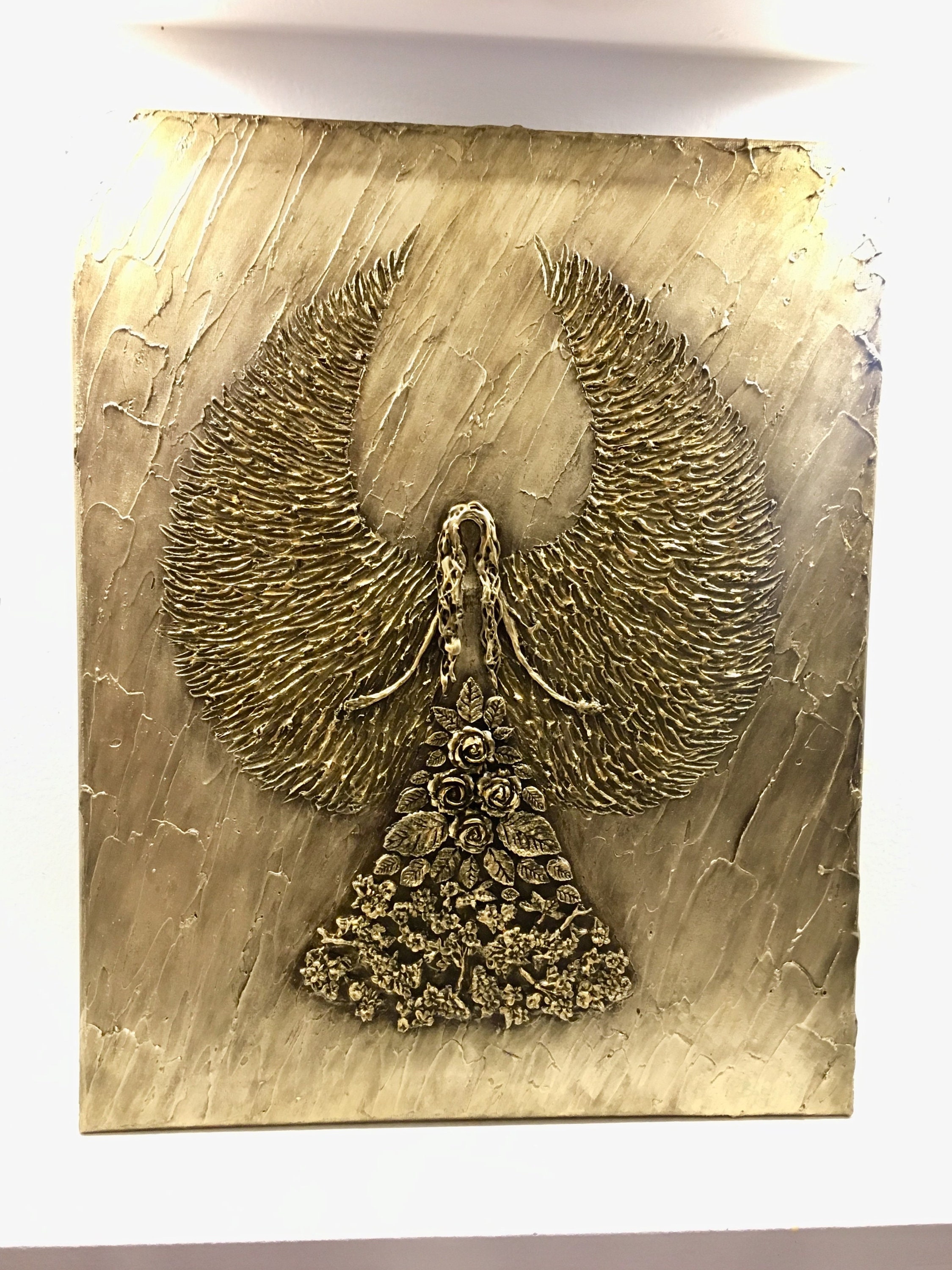 Original 3D Relief Painting on Canvas. Relief Embossed Angel Acrylic ...