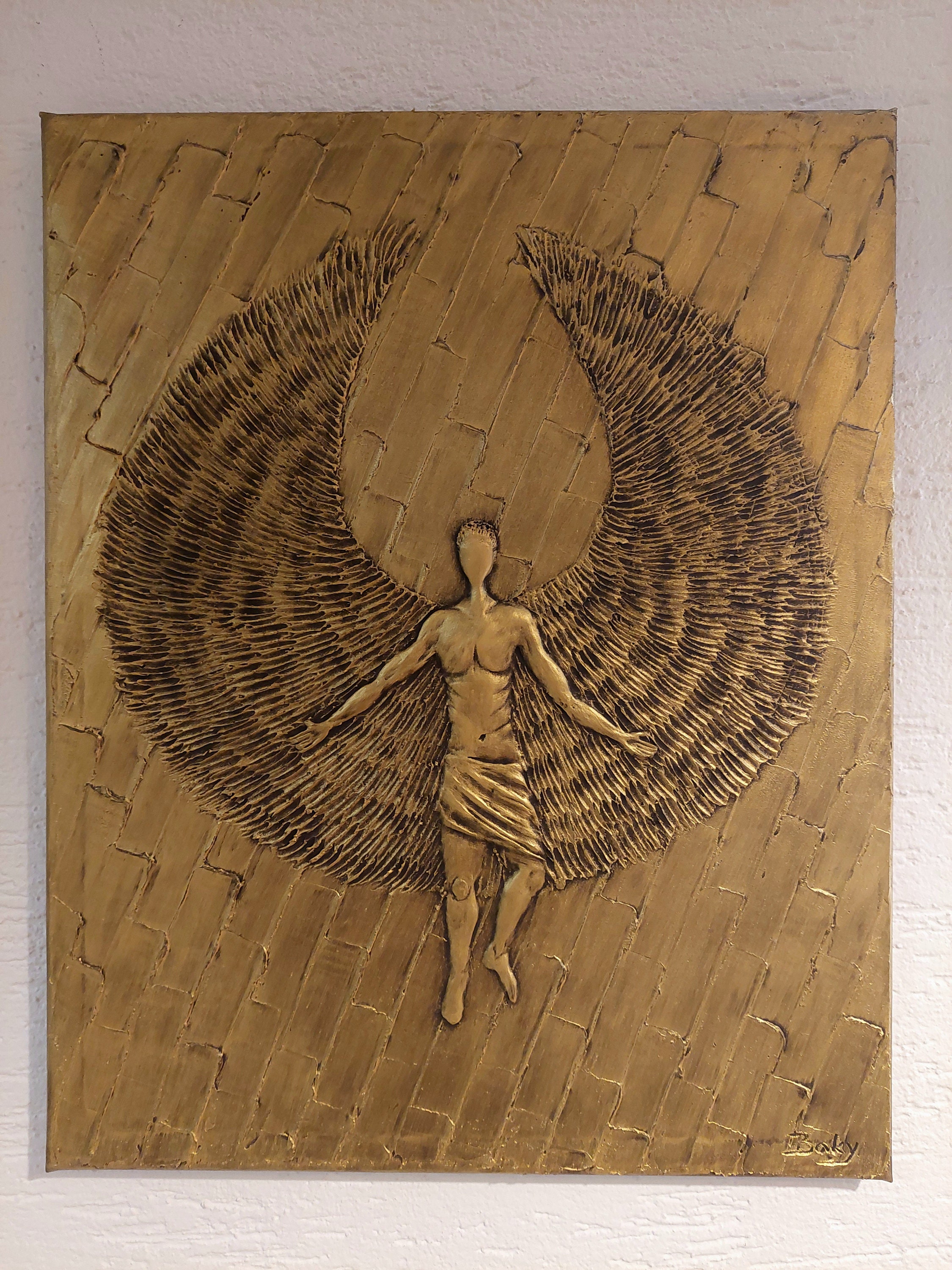 Original 3D Relief Painting on Canvas. Relief Embossed Angel Acrylic ...