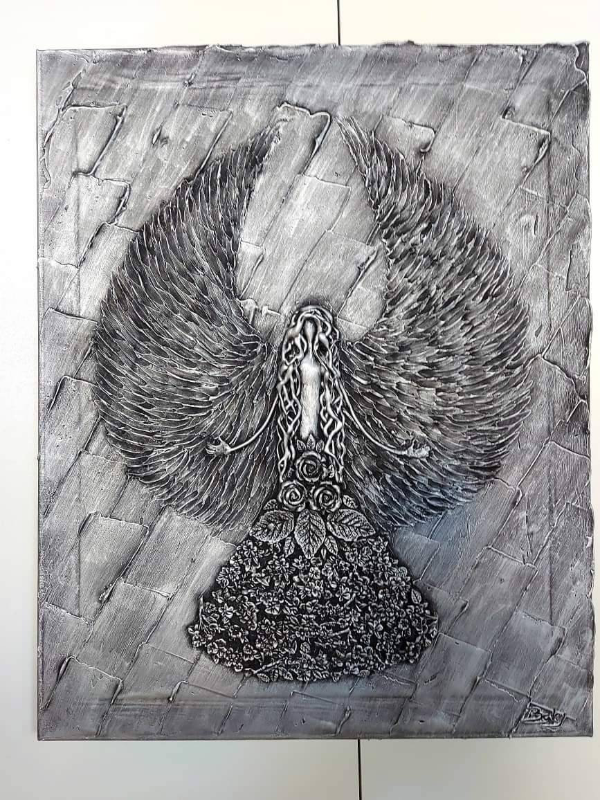 Original 3D Relief Painting on Canvas. Relief Embossed Angel Acrylic ...