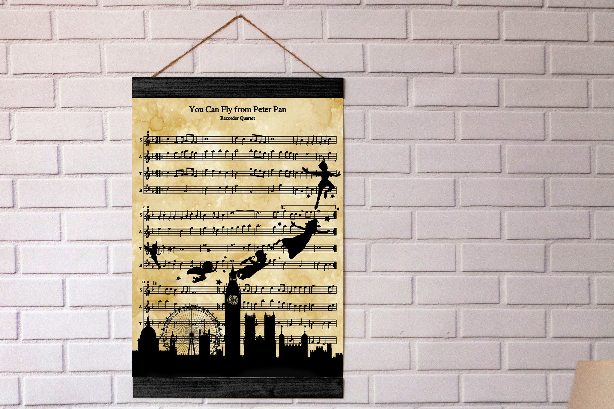 Peter Pan Silhouette You Can Fly Sheet Music Art Print Black | Etsy
