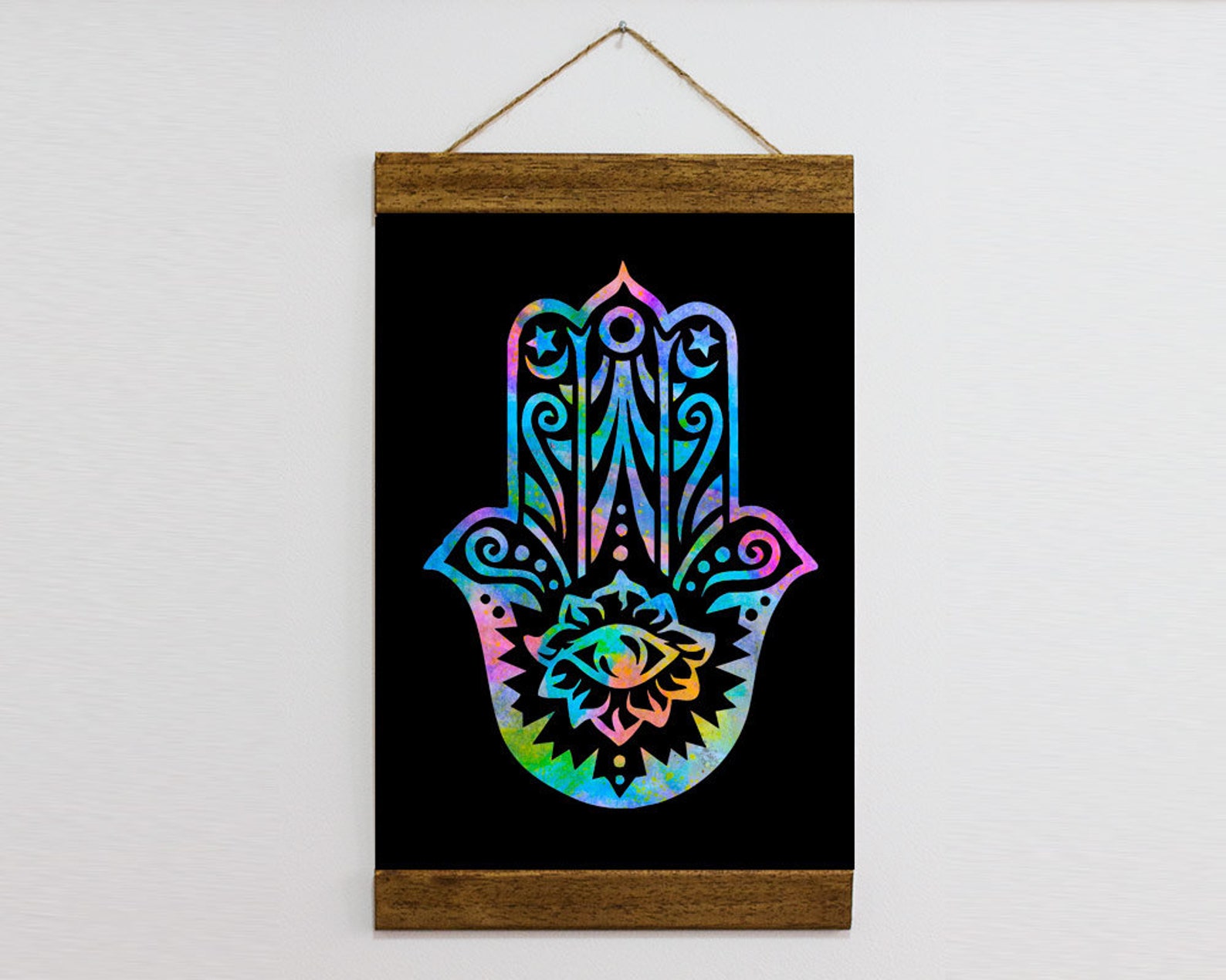 Hamsa Hand Kabbalah Evil Eye Protection Charm Talisman Wood Framed ...