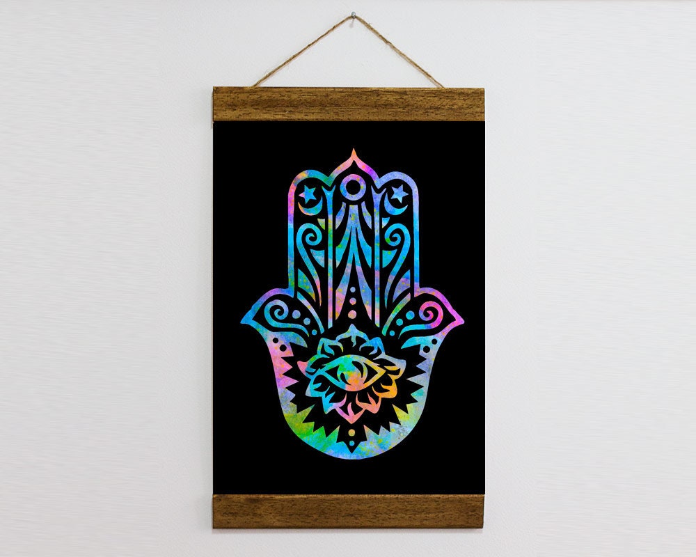 Hamsa Hand Kabbalah Evil Eye Protection Charm Talisman Wood Framed ...