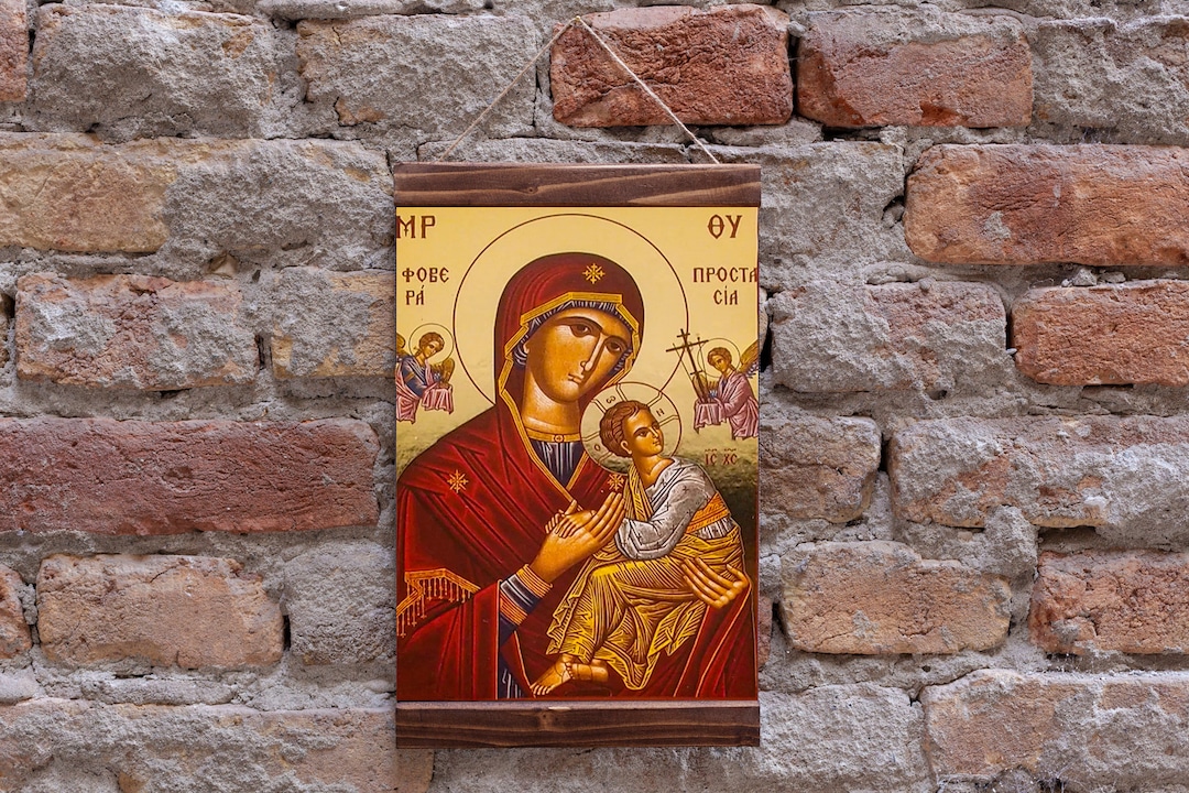 Virgin Mary Awesome Protection "fovera Prostasia" With Jesus Greek ...
