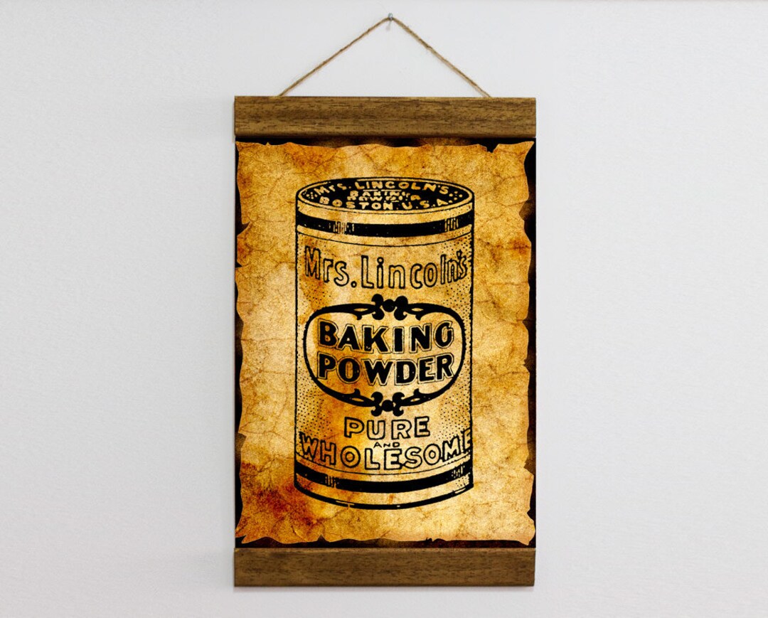 Vintage Baking Powder Tin Illustration, Wood Framed Canvas Kitchen ...
