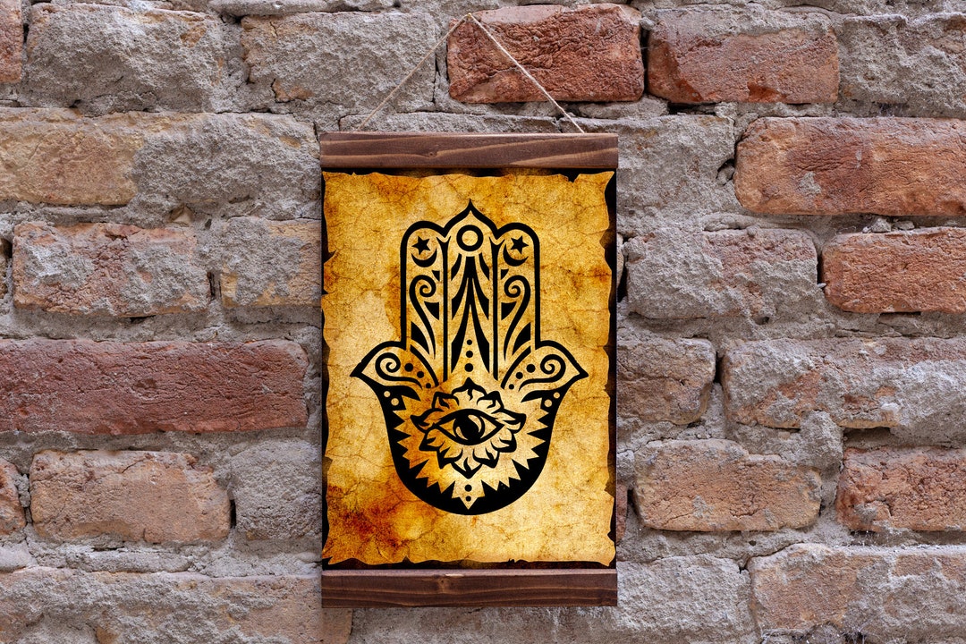 Hamsa Hand Charm Kabbalah Talisman Wood Framed Canvas Art Print ...
