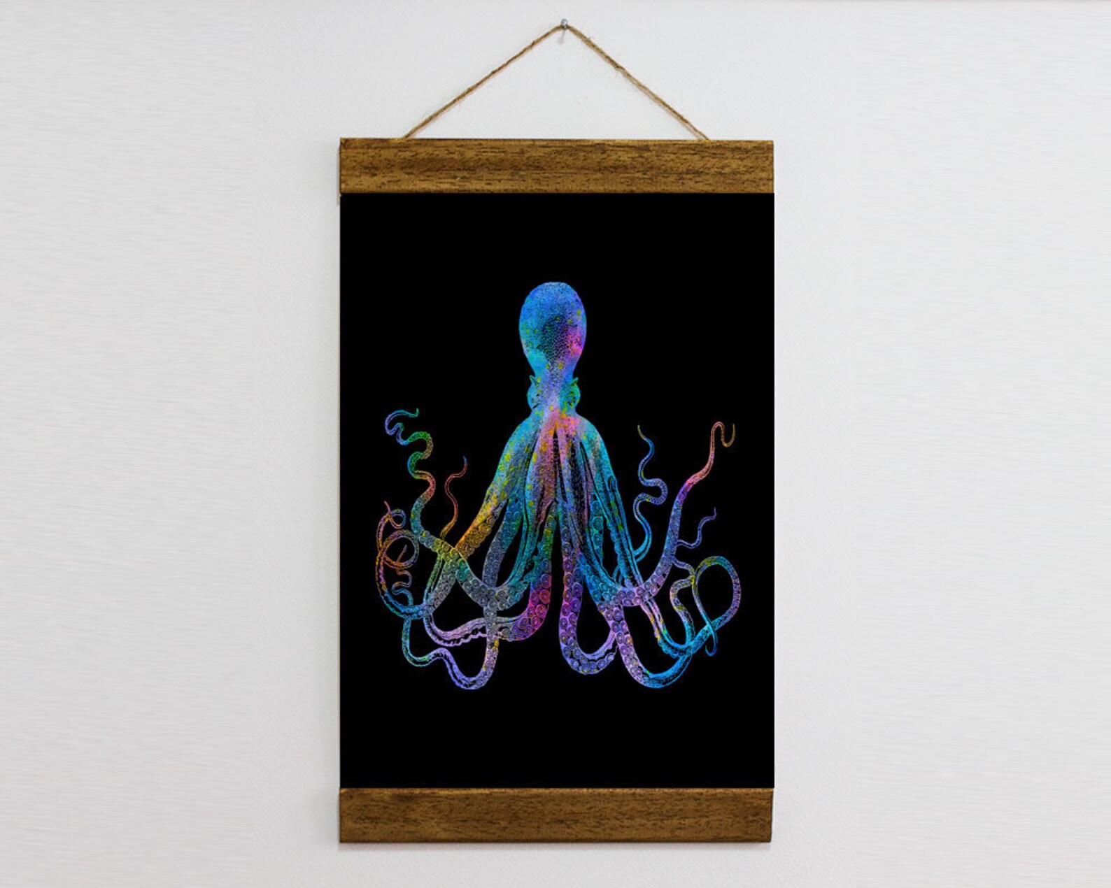 Octopus Watercolor Wood Framed Canvas Print Poster, Nursery Decor ...