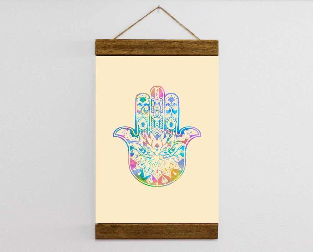 Hamsa Hand Charm Kabbalah Talisman Wood Framed Canvas Print, Judaism ...