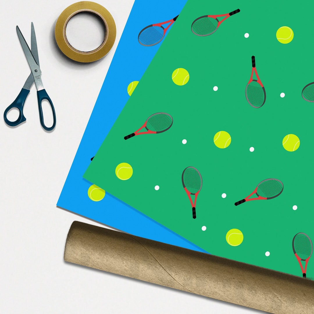 Tennis Ball and Racket Rolled Tube Wrapping Paper - 1 2 5 METRE ROLL or ...