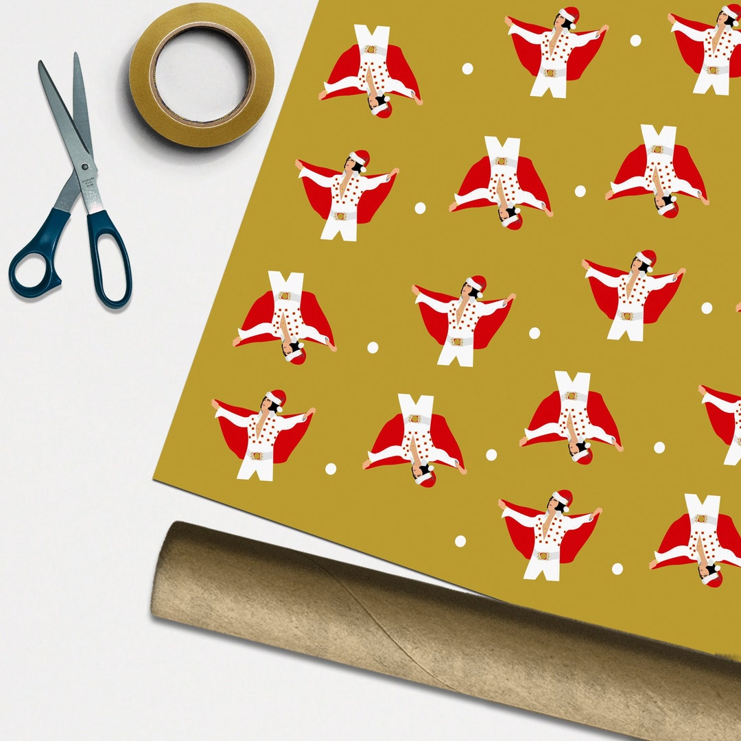 Elvis Christmas Hat Rolled Tube Wrapping Paper - 1 2 5 METRE ROLL or 1 ...