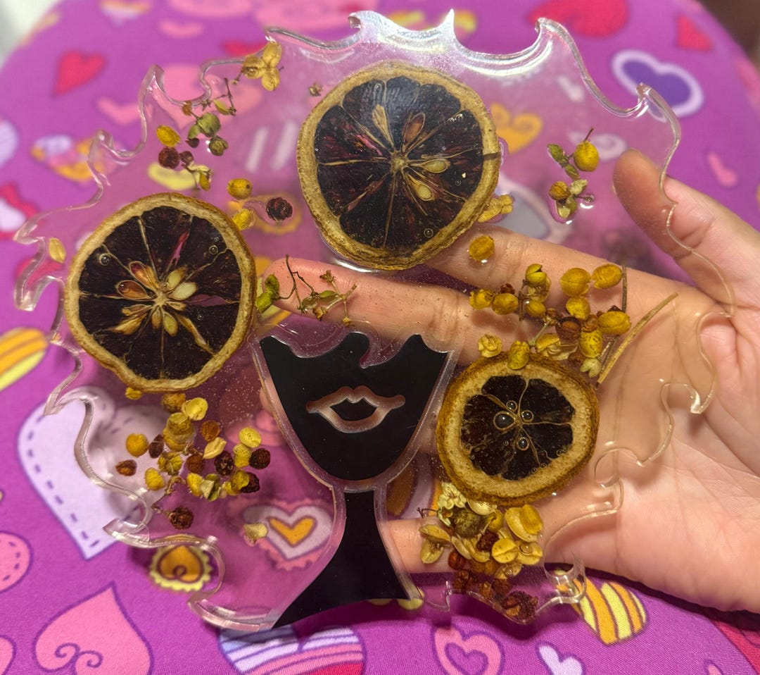 Epoxy Resin Coasters: Lady Shaped With Dried Flowers & Oranges - Set of ...