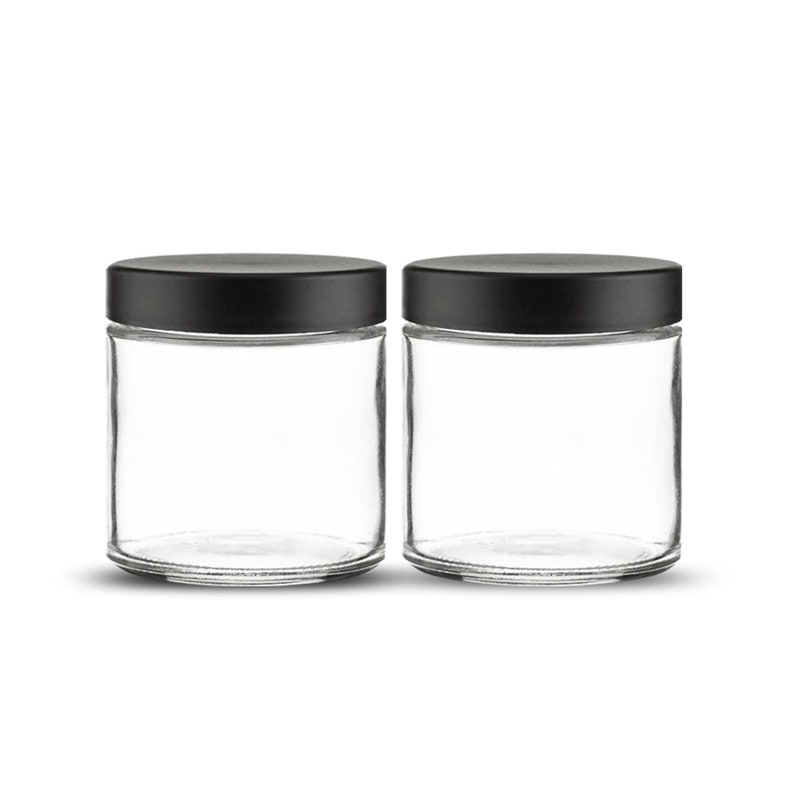 Round Clear Glass Jar 3oz With Black Lid - Etsy