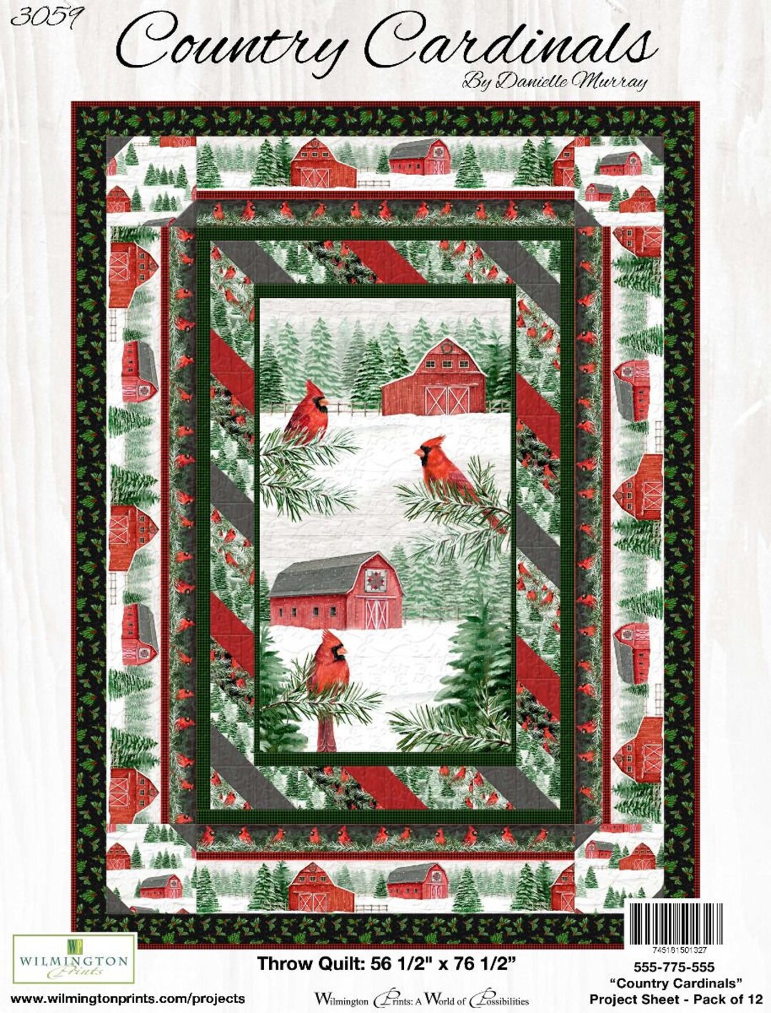 Country Cardinal Quilt Kit - Wilmington Prints Fabric - 56.5" X 76.5 ...