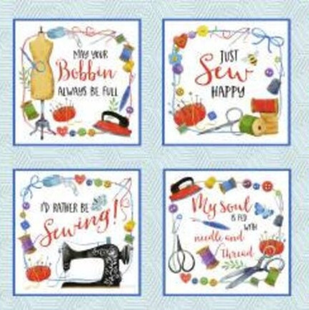 Just Sew Happy Fabric Panel - by Jane Alison for Henry Glass - 24" X 43 ...