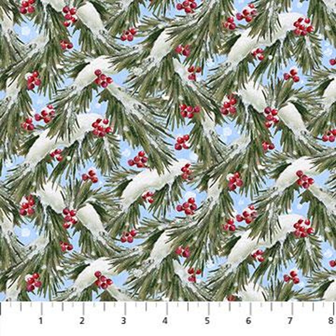 Winter Welcome - "blue Multi Open Evergreens" - DP24097 42 - Northcott ...