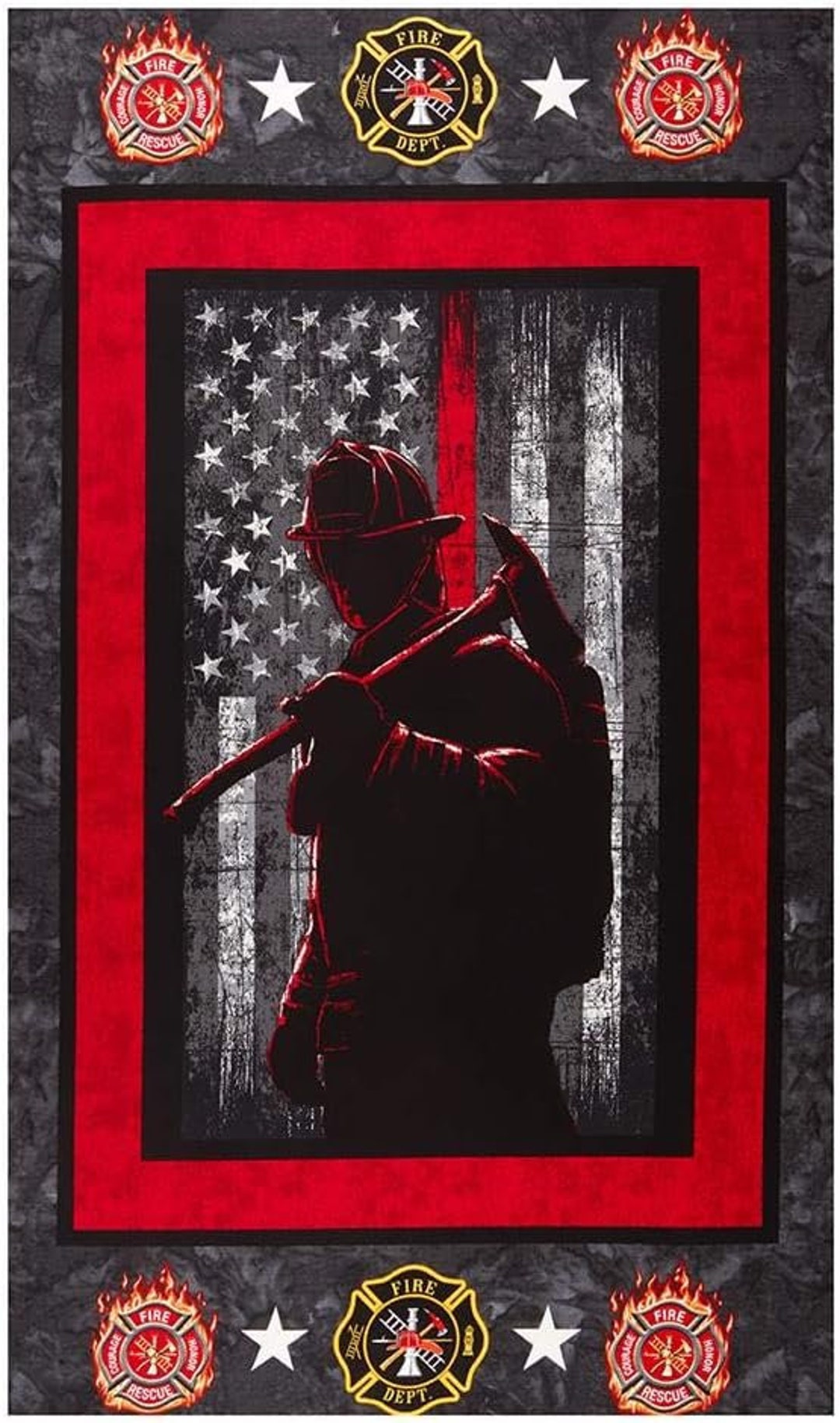 Firefighter Fabric Panel - Fields Fabric - Etsy