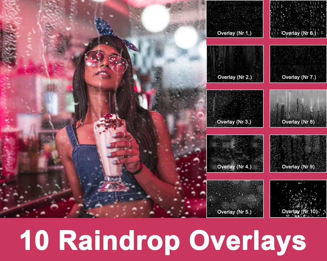 10 Raindrop Overlays, Photoshop Overlays, Realistic Rain, Weather ...