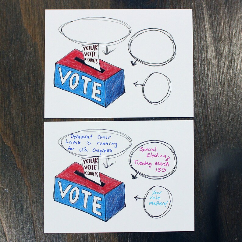 Printable Postcards to Voters 8.5x11 Your Vote Counts Hand Drawn Color ...