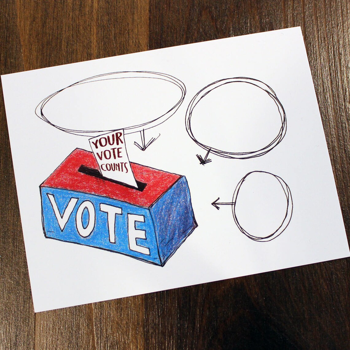 Printable Postcards to Voters 8.5x11 Your Vote Counts Hand Drawn Color ...