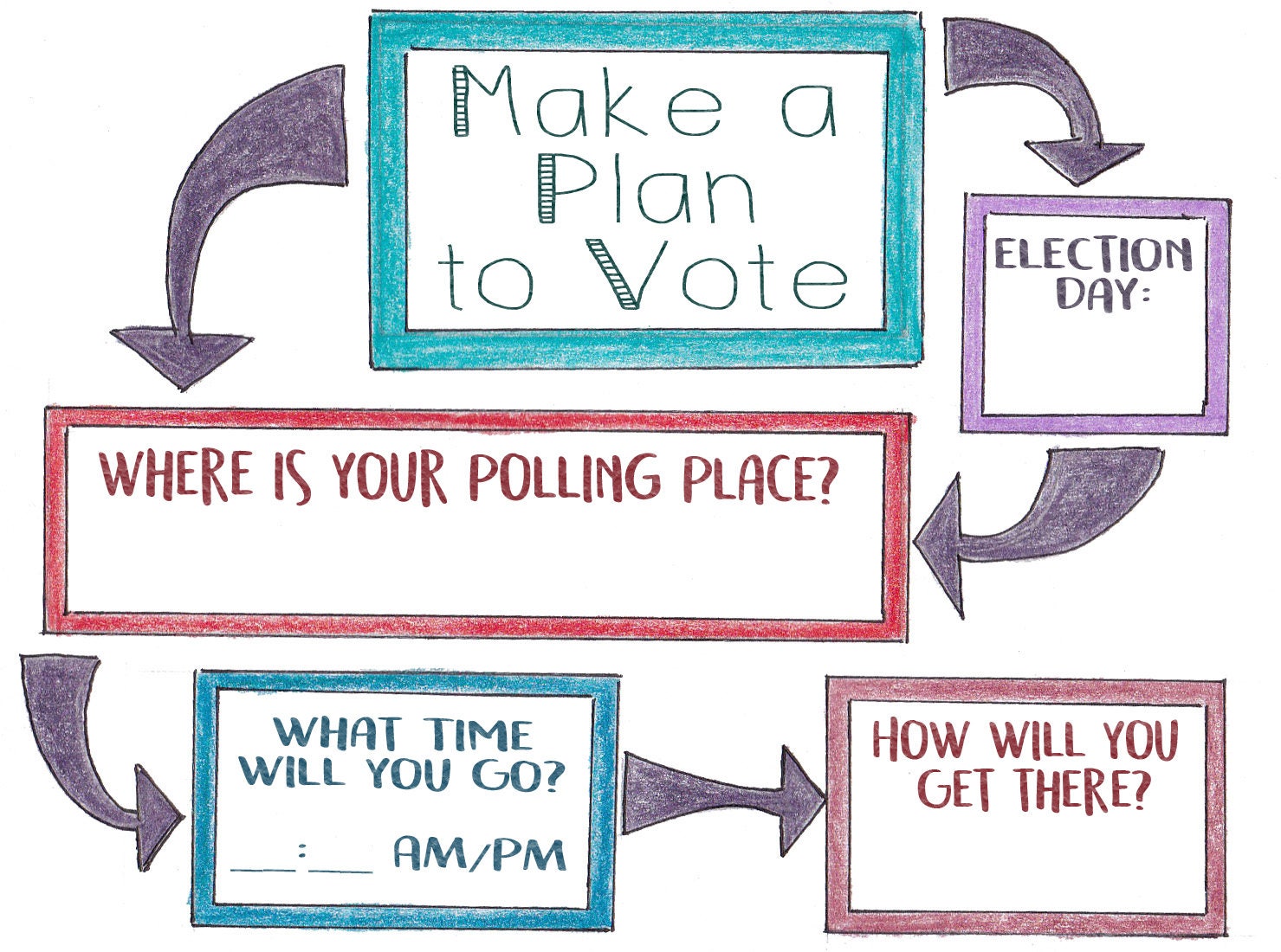 Make a Plan to Vote - Printable Postcards to Voters - Color Pencil ...