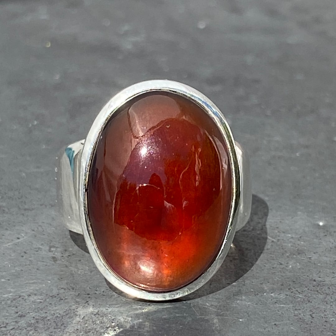 Garnet Ring - Oval Cabochon Garnet Ring - Large Garnet Ring Size U.K ...