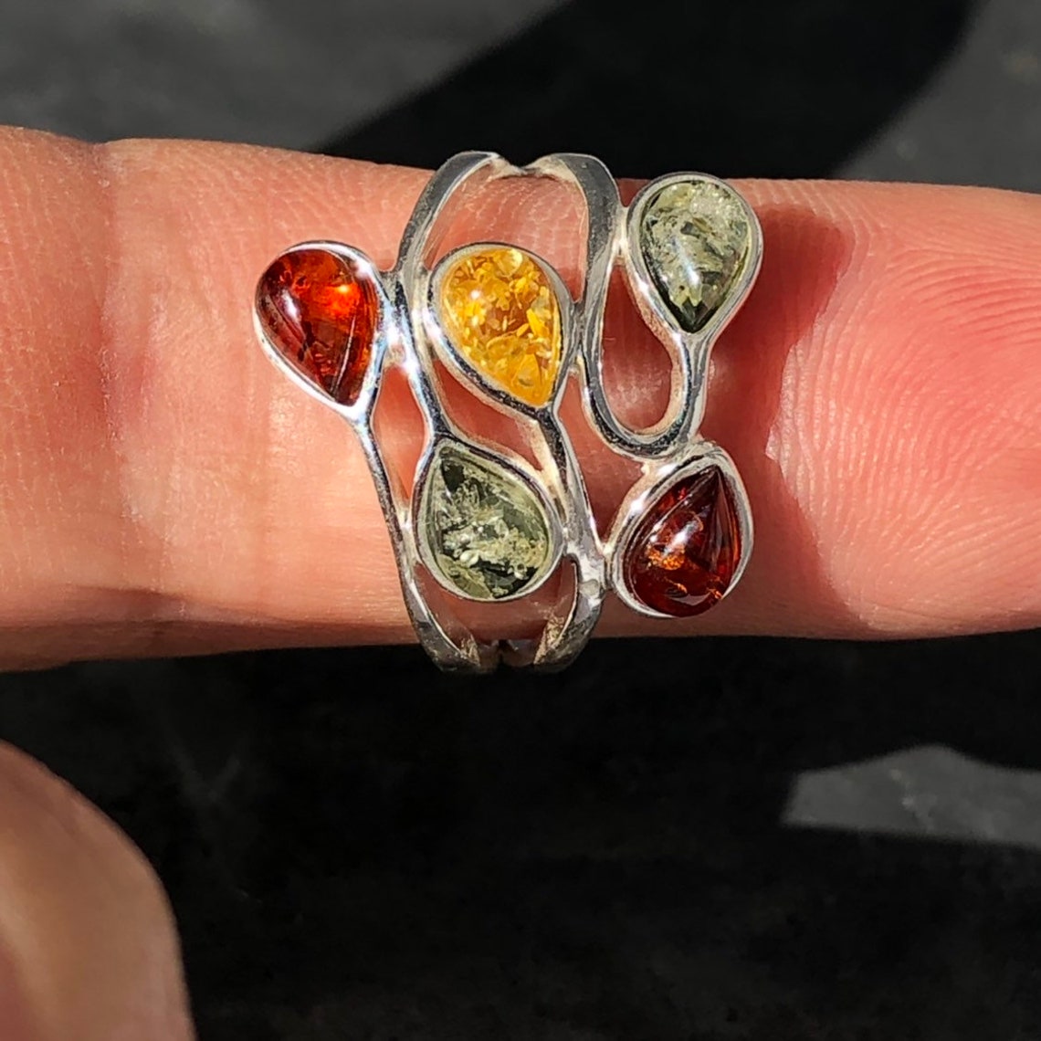 Amber Ring / Amber Multi Colour Ring - Etsy