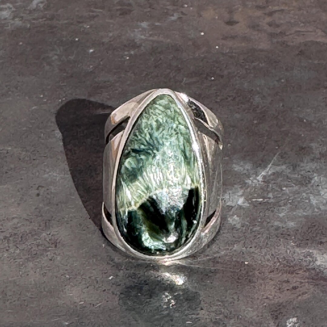 Seraphinite Ring - Silver Seraphinite Ring - Chunky Silver Seraphinite ...