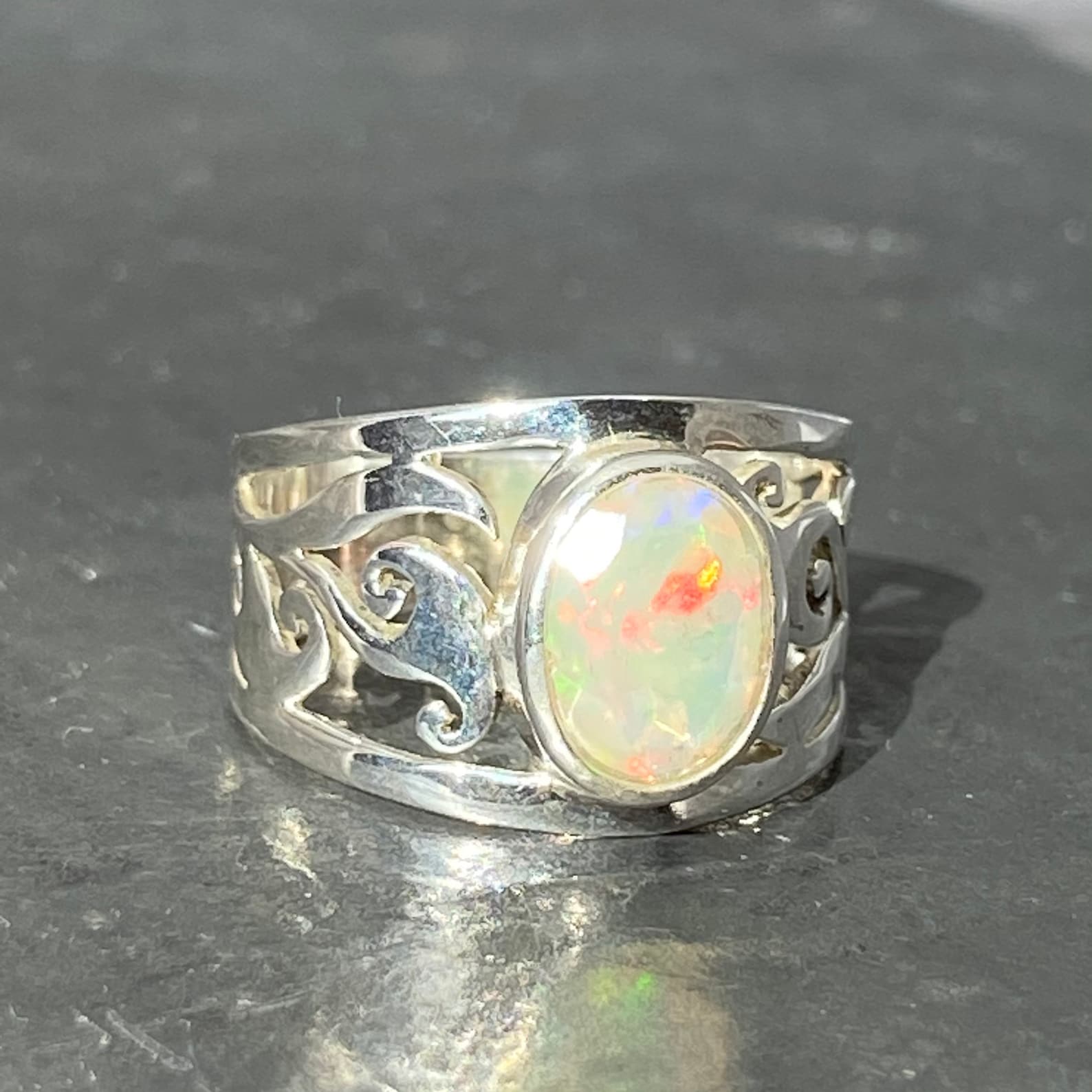 Opal Ring Welo Opal Ring Filigree Design Faceted Opal Ring | Etsy