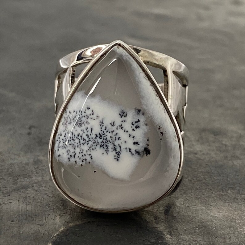 Merlinite Ring - Opal Dendrite Ring - Chunky Band Dendritic Agate Ring ...