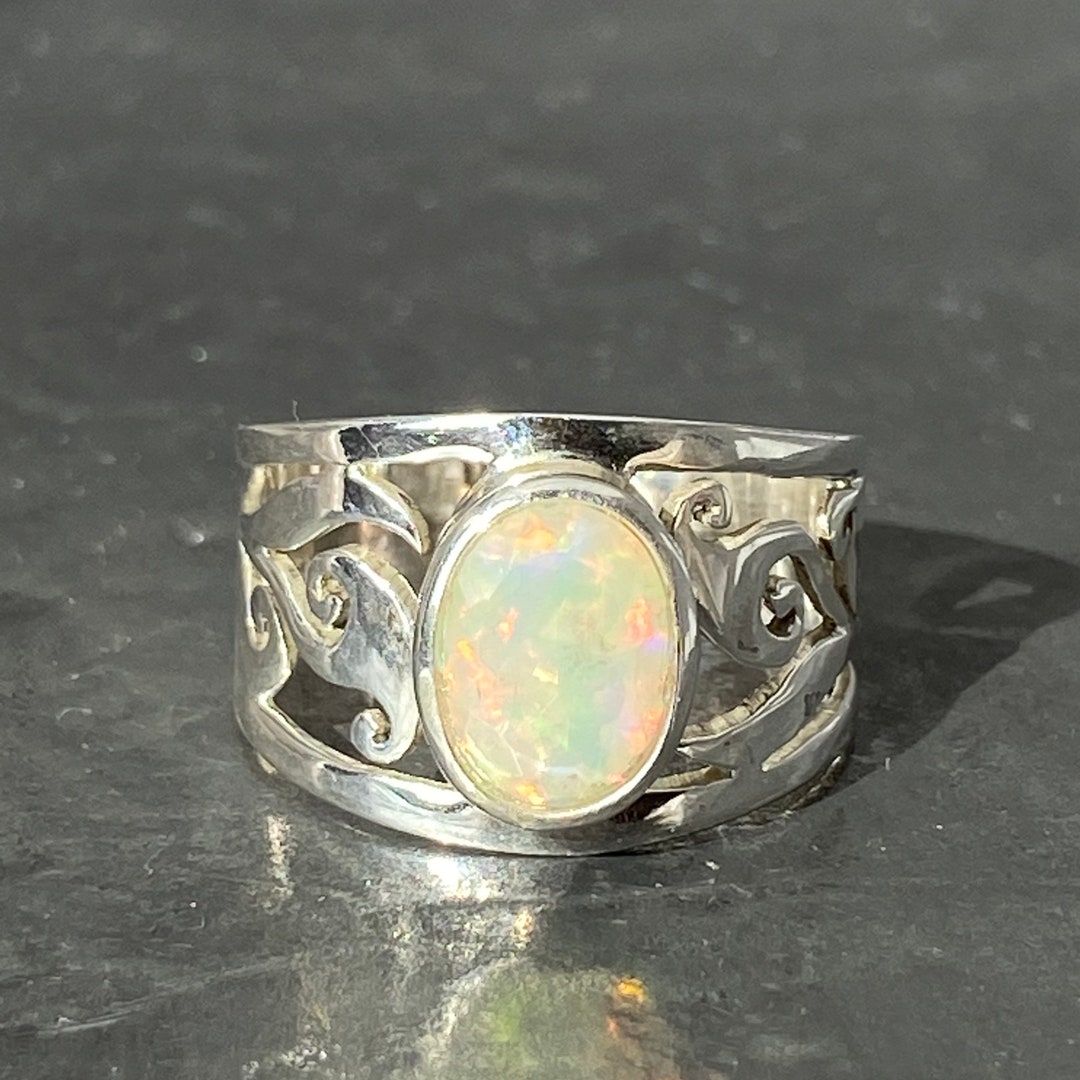 Opal Ring - Welo Opal Ring - Filigree Design Faceted Opal Ring - Size ...
