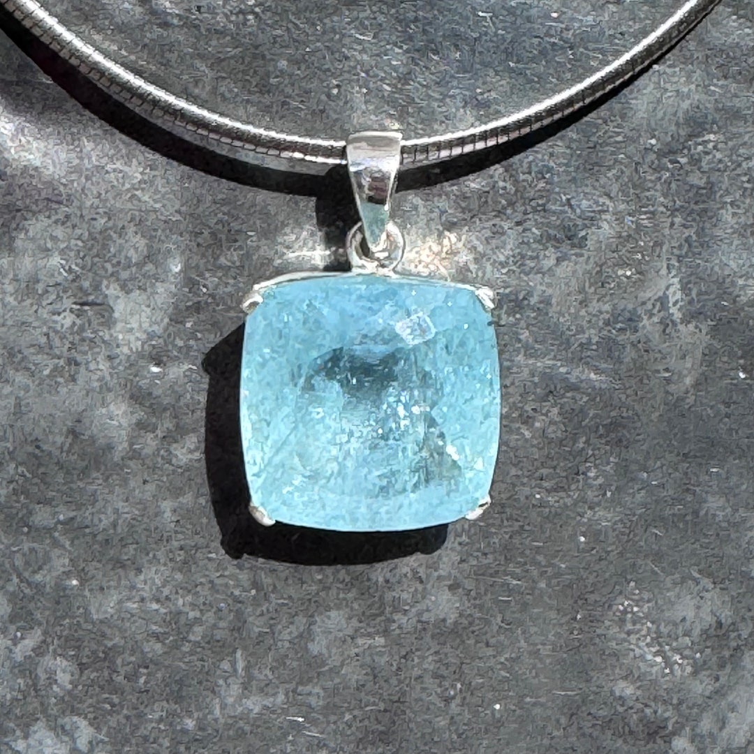 Aquamarine Pendant Square Aquamarine Pendant Faceted Aquamarine ...