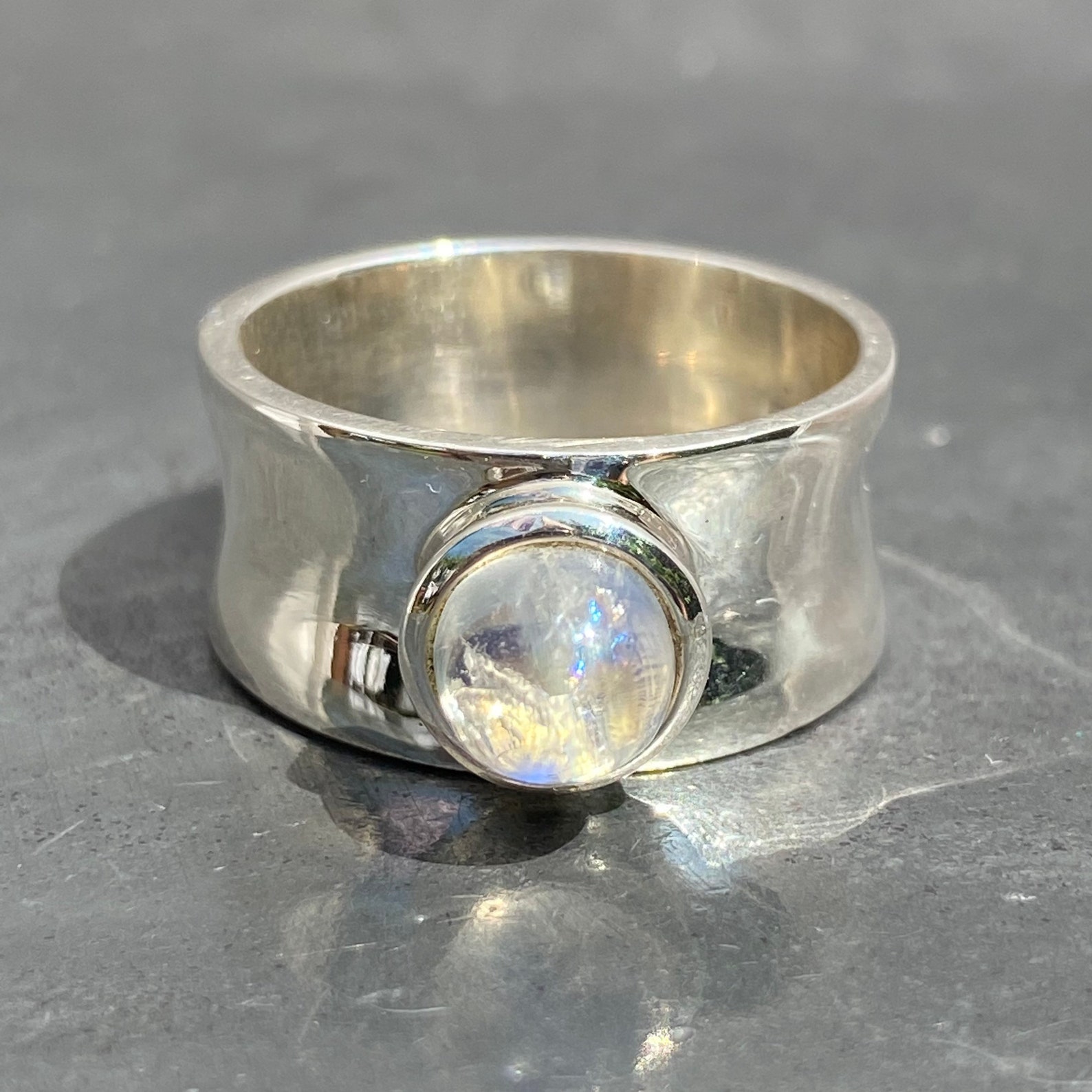Moonstone Ring - Rainbow Moonstone Ring With Thick Chunky Silver Curved ...