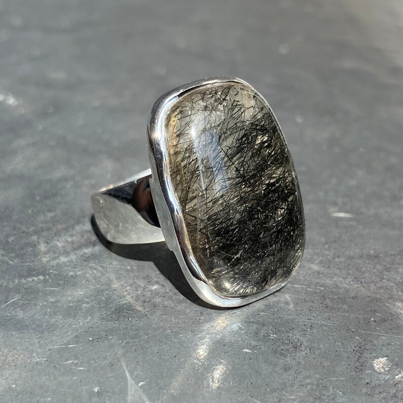 Tourmalinated Quartz Ring Rectangle Tourmaline Quartz Ring - Etsy