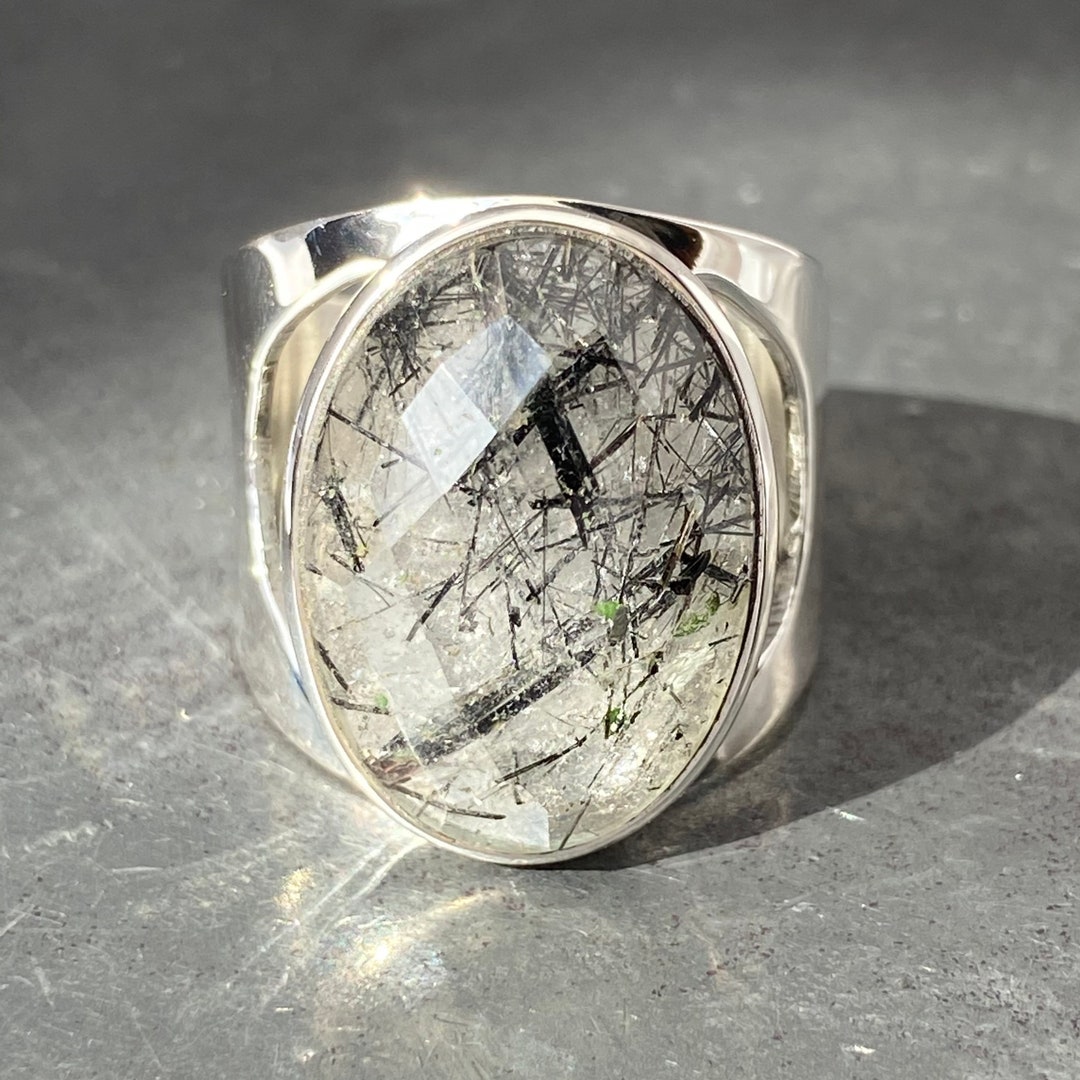 Tourmalinated Quartz Ring - Oval Black Tourmalinated Quartz Ring ...