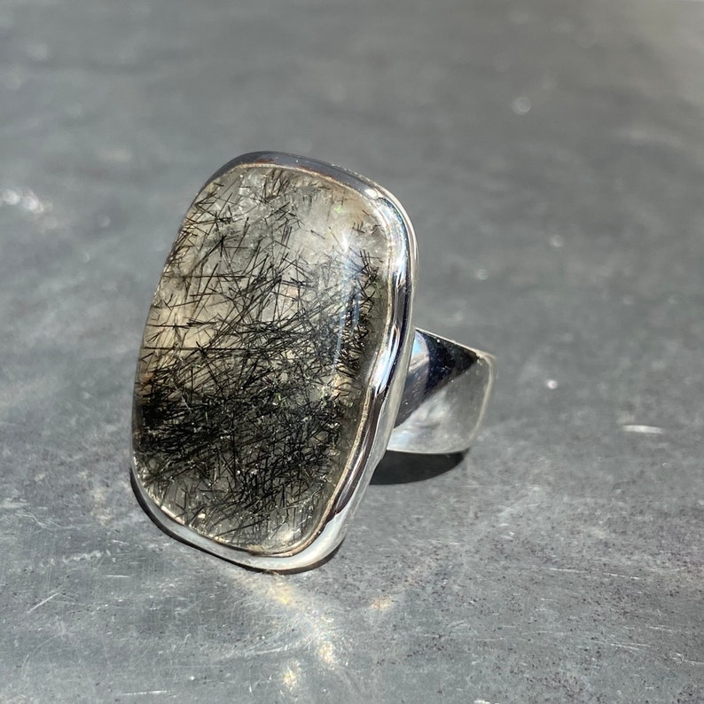 Tourmalinated Quartz Ring Rectangle Tourmaline Quartz Ring - Etsy