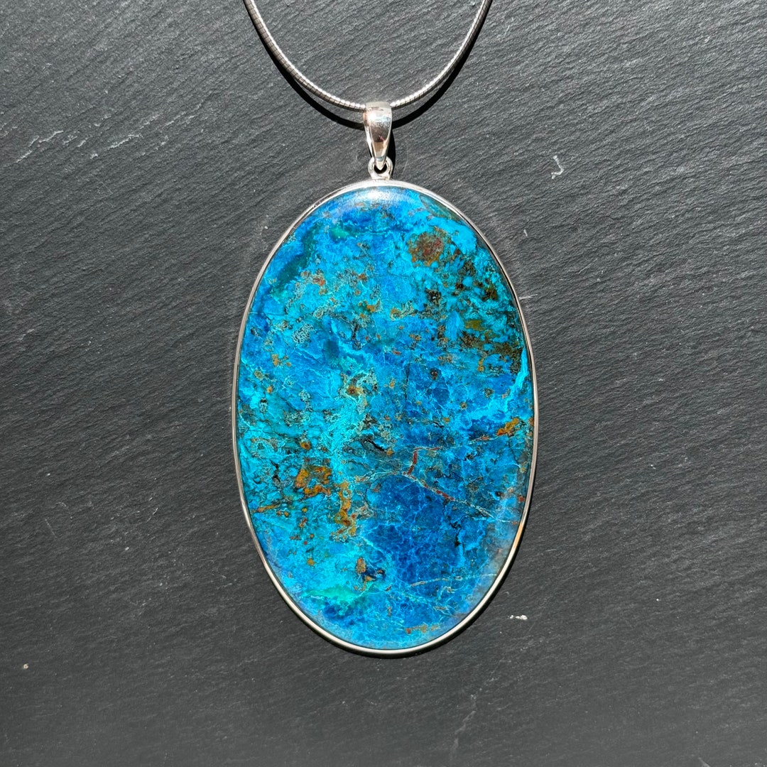 Azurite Pendant - Silver Azurite Pendant - Natural Azurite Pendant - Xxxl Azurite - Etsy